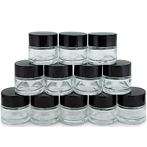 Vivaplex, 12, Clear, 1 oz, Round Glass Jars, with Inner Liners and black Lids