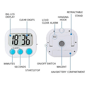 4 Pack Digital Kitchen Timer, ON/Off Switch, Large LCD Display Loud Alarm and Magnetic Backing Stand, Classroom Timers for Cooking Baking Teachers Kids Games Small Size (4 Colors)