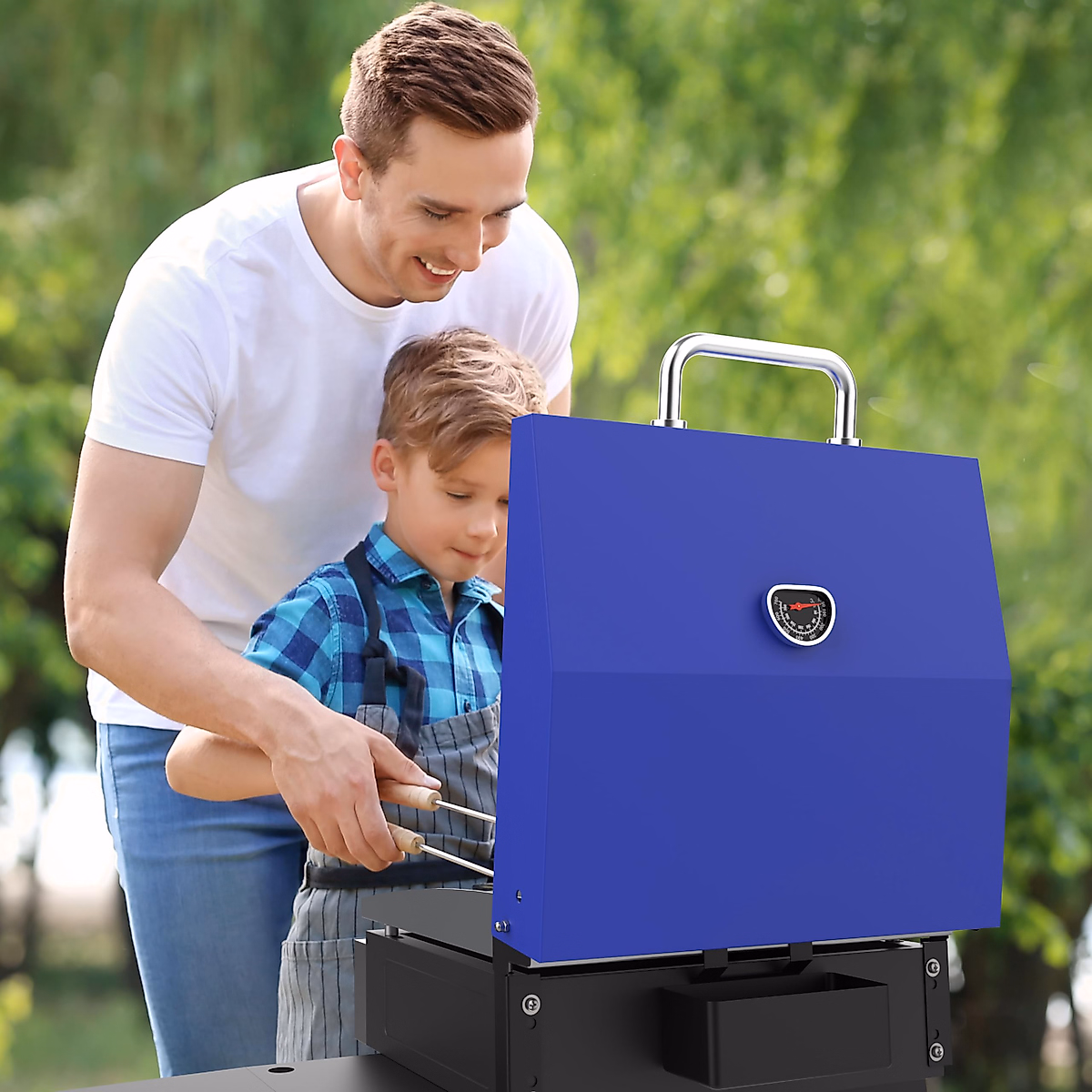 Hard Cover Hood with Temperature Gauge for Blackstone 17 inch Table Top Griddle, 5010 Hinged Lid for 17" Blackstone 1650, 1832, 1971, 2142 Portable Grill, Blue