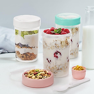 Noamus 3 Pack Salad Shaker Cup, 26 Oz Portable Cereal Cup with Lids and Fork, Yogurt Parfait Container with Sauce Dressing, Leak Proof Keep Fit Meal Bottle for Lunch, Vegetable Fruits, 3 Color