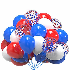 Myafqsj Red White and Blue Balloons,50Pcs Red and Blue Balloons,12in Red White Blue Balloon,Red and Blue Confetti USA Party Balloons for Birthday Graduation 4th of July New Year Party Decorations
