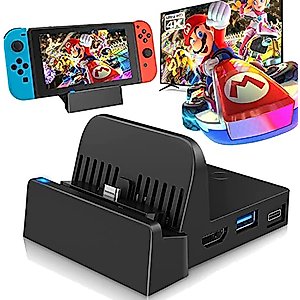 Switch TV Docking Station for Nintendo Switch, Multi-Function Nintendo Switch Dock with 4K HDMI for TV Connection, Type C USB Port for Nintendo Switch/Switch OLED Charging Stand and Extra USB 3.0
