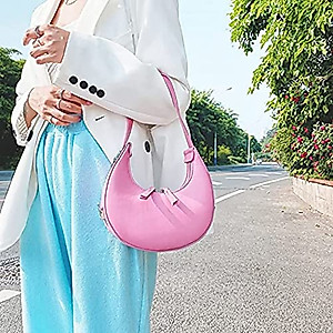 HDHTB Crescent Hobo Bag for Women Y2k Underarm Purse Top Handle Dumpling Handbag with Zipper (pink)