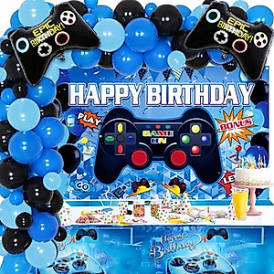 Video Game Birthday Decorations Set, 58 Pieces Gamer Party Supplies with Happy Birthday Banner, Gaming Table Covers, Multi-Color Balloons and Foil Gamer Balloons, Game on Level up Birthday Party Decorations Supplies for Boys