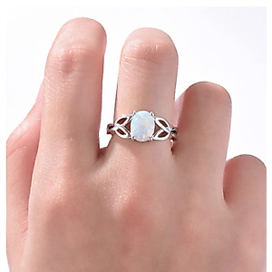 HUKQBUNX 925 Sterling Silver Oval Moonstone Celtic Trinity Diamond Inlaid Women's Personalized gem Ring Size 6-10 (Size 10)