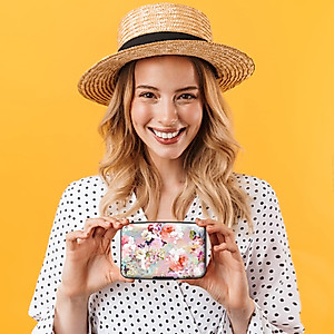 Hsxnam Credit Card Holder for Women, Small RFID Metal Credit Cards Wallets Cute Business Card Holder Pocket ID Case, Pink Flowers