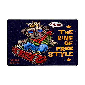 Area Rugs ﻿Funny Pug Dog Cute Character Skateboard Ultra Soft Indoor Floor Non-Slip Area Rug for Living Room Kid Bedroom Dining Room Home Decor Carpet Large Size 5'3"x 4'