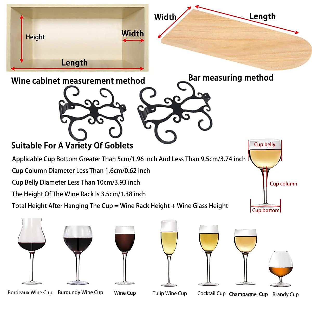 MANLUYEE SNKINE Hanging Wine Glass Rack - Butterfly Stemware Racks Under Cabinet Wine Glasses Holder Shelf Black Iron 7.87" Storage Hanger for Bar Kitchen (1 Packs)