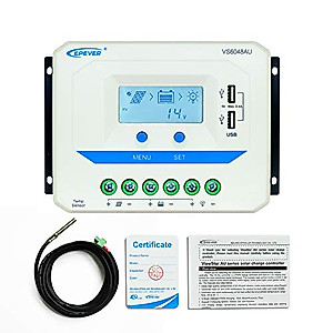 EPEVER Solar Charge Controller 60A 12V/24V/36V/48V Auto with USB Output Light and Time Control LCD Display for Solar Panel Power System (60A, VS6048AU)