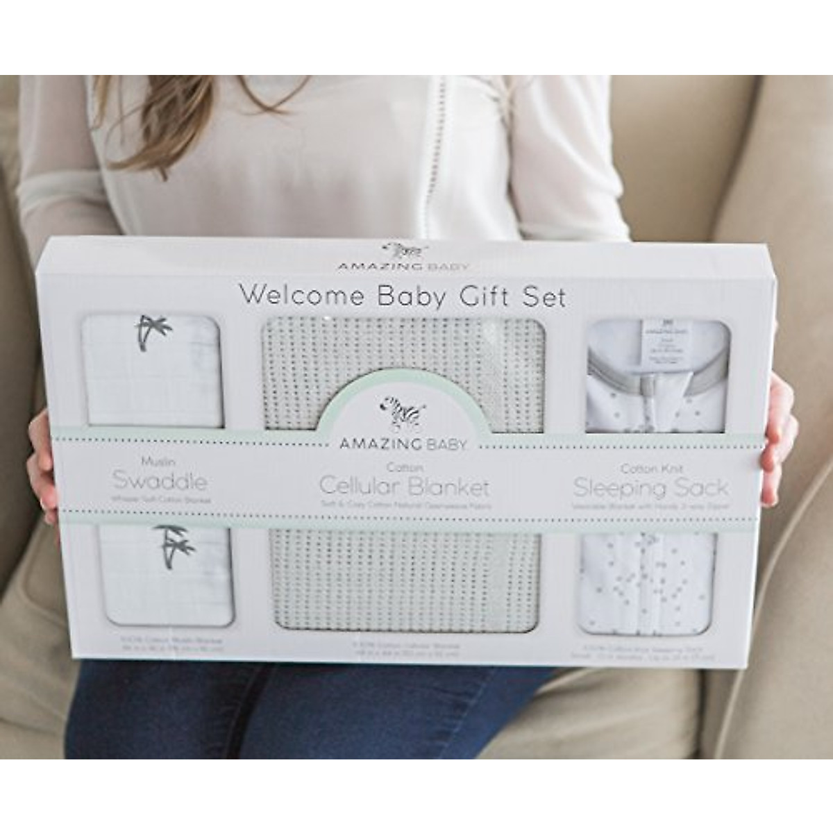 Amazing Baby Gift Set, 3-Piece Set, Cotton Sleeping Sack, Muslin Swaddle, Cellular Blanket, Pastel Sterling