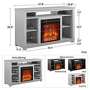Ameriwood Home Edgewood Fireplace TV Stand for TVs up to 55", Ivory Pine