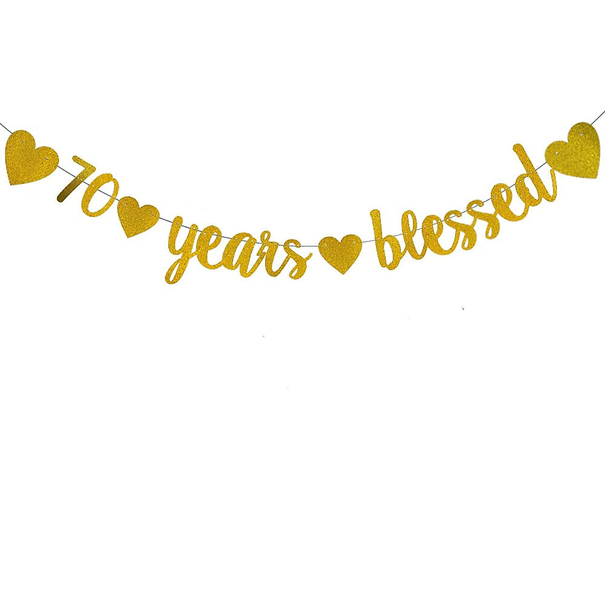 WEIANDBO 70 Years Blessed Gold Glitter Banner,Pre-Strung,70th Birthday / Wedding Anniversary Party Decorations Bunting Sign Backdrops,70 Years Blessed