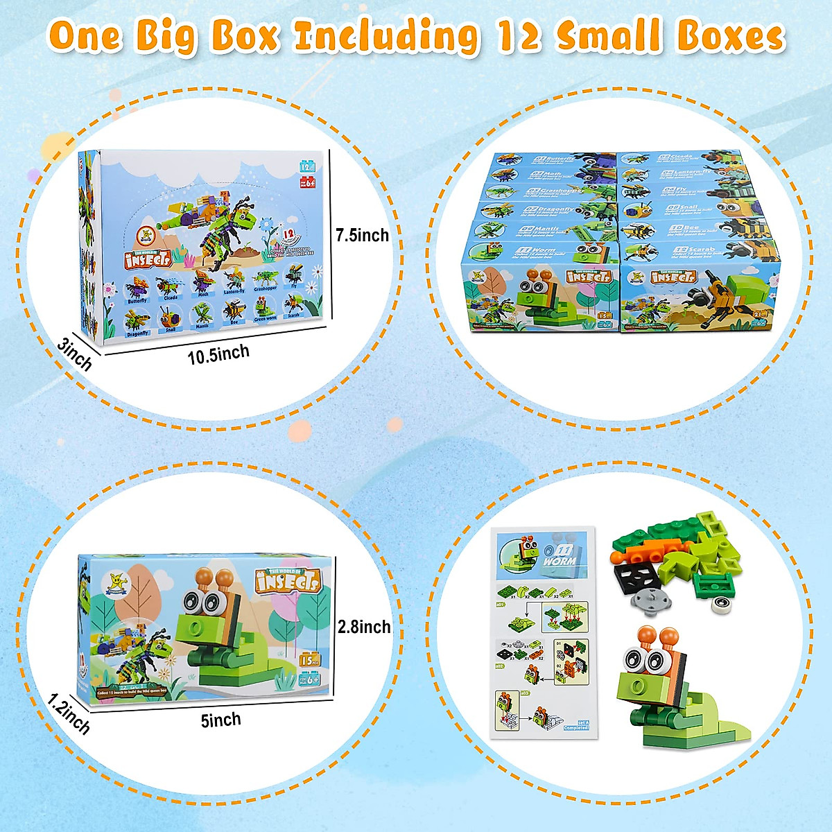 JOYPRO 12 Small Animals Building Blocks Sets for Kids Surprise with 12 in 1 Insect Animal Set Goodie Bags for Birthday Gift, Party Favors, Classroom Prizes (12 Box)