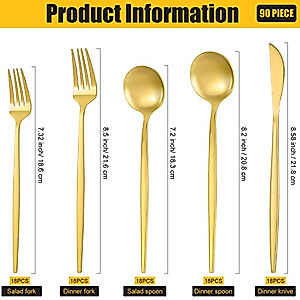 90 Pcs Gold Silverware Set, 18 Set Gold Flatware Cutlery for 5 Matte Golden Stainless Steel Utensils Set Includes Forks Knives and Spoons for Kitchen Home Restaurant (Gold Handle)