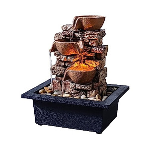Haobos Indoor 3-Tier Rockery Relaxation Tabletop Fountain Soothing Sound Home/Office Decor Relaxing Waterfall Meditation Tabletop Fountain LED Lights