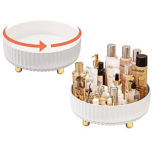 Saclsocs 2-Pack Makeup Organizer for Dresser, Perfume Tray, Hair Product Organizer, Lotion Organizer, 360 Degree Rotating Lazy Susan Cosmetic Storage, One-Tier, White