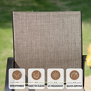 HERA'S HOUSE Patio Dining Chairs Set of 6, 36" Textilene Fabric Outdoor Chair with Wrought Iron Metal Frame Support 350lbs for Lawn Garden Backyard Kitchen, Brown