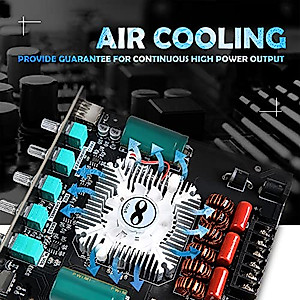 TDA7498E Bluetooth Power Amplifier Board with Subwoofer 2.1 Channel 160W×2+220W, 15V-36V Audio Power Amplifier Module with Treble and Bass Control,Black