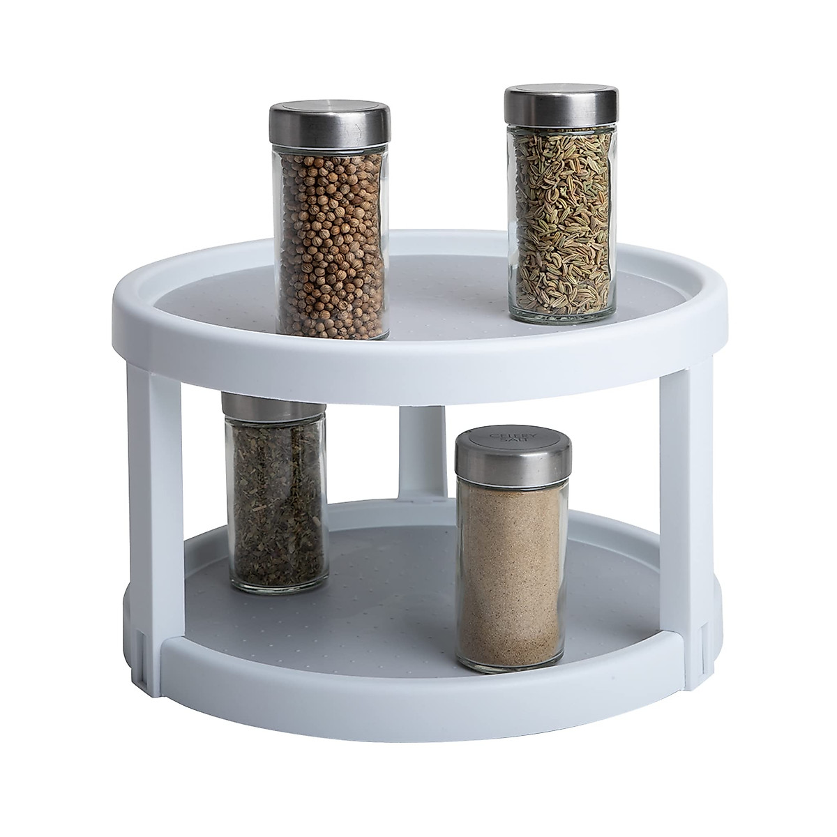 Smart Design 2-Tier Lazy Susan Turntable - 10 Inch - Non-Slip Lining and Feet - BPA Free - Cupboard, Fridge, Jars, Spices, Cabinet, Countertop, Pantry, Storage, Kitchen Organizer - White with Gray