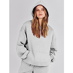 ANRABESS Womens 2 Piece Outfits Lounge Hoodie Oversized Sweatshirt Jogger Sweatpants Y2K Tracksuit Sweatsuit Set Fall Clothes Light Grey Medium