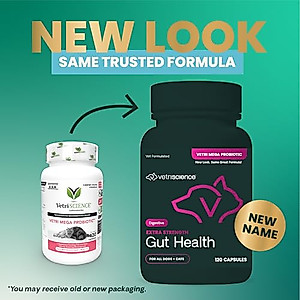 VetriScience Extra Strength Gut Health Easy-Open Capsules, Probiotic & Prebiotic Digestive Supplement for Dogs & Cats, Digestion, Gas & Diarrhea, Immune Support, 7.5 Billion CFU Per Capsule, 120 Count