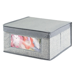 mDesign Fabric Baby Nursery Storage Organizer Chest with Window/Lid - Soft and Sturdy Toy Box for Doll Clothes, Animal, Dress Up Wardrobe, Accessories, Lido Collection, 8 Pack, Gray