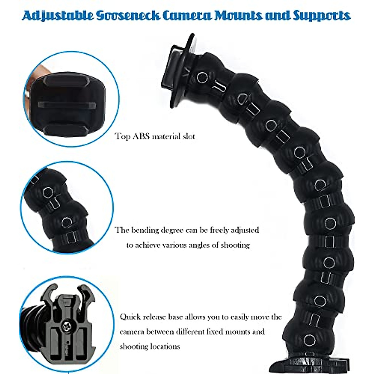 Niewalda Jaws Flex Clamp Mount with Adjustable Gooseneck, Upgrade Camera Mount Clamp with Cell Phone Holder & Rotation Base, Compatible with GoPro Hero All Series, DJI OSMO, Akaso, Action Cameras