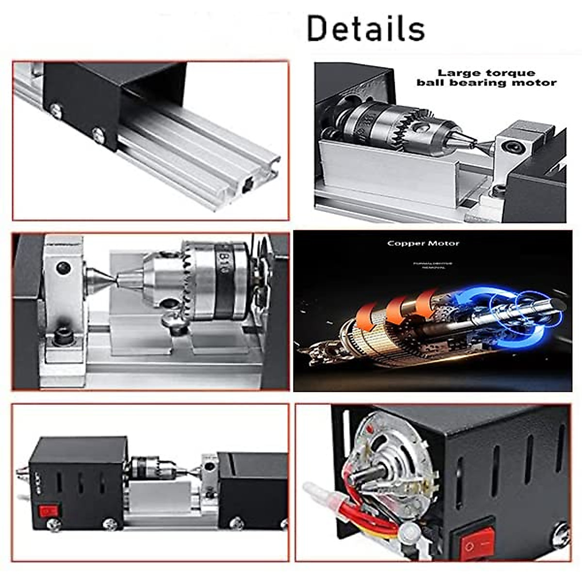 Mini Lathe Beads Polisher Machine DIY Machining for Table Woodworking Power Wood Tool Lathe Set Grinding (Black)