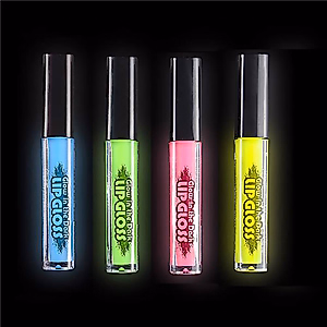 The Dreidel Company Glow in The Dark Lip Gloss, 4 Assorted Color Sticks, 4.25" Inches