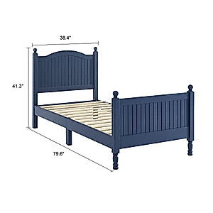 BIKAHOM Riley Twin Bed Frame, 11.5 inch Solid Wood Pine Bed Frame with Headboard & Footboard, Wood Slat Support, No Box Spring Needed, Easy Assembly Bedroom Furniture, Dark Blue Finish