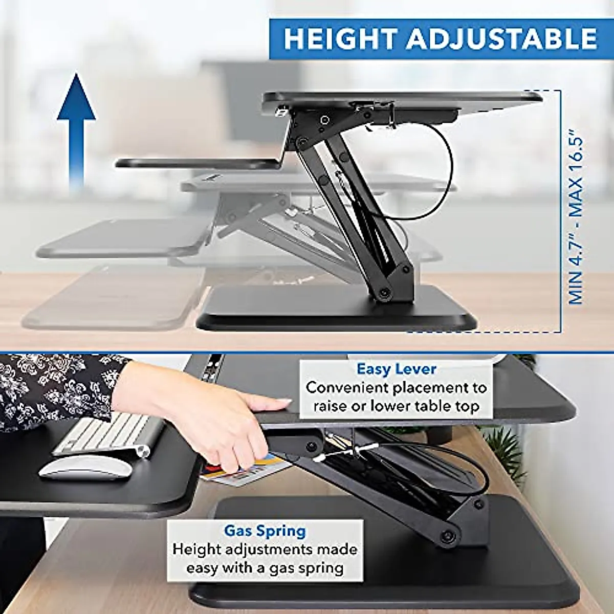 Mount-It! Height Adjustable Standing Desk Converter, 25” Wide Desktop - Sit-Stand Converting Desks with Gas Spring for Home, Office - Stand-Up Computer Workstation Desktops