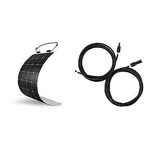 Renogy 100 Watt 12 Volt Extremely Flexible Monocrystalline Solar Panel & One Pair of 10ft. 10AWG Adaptor Kit Solar Cable PV with Female and Male Connectors, Connect Solar Panel and Charge Controller