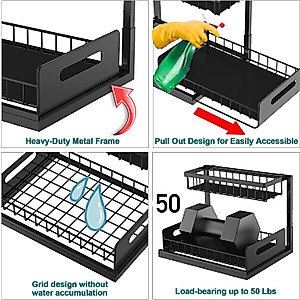 Organizer and Storage, Under Sink, Countertop, Bathroom Vanity Top, Cabinets, Tabletop Storage Organizer +GIFT 4 Hooks and Hanging Cup, 2 Tier, Bathroom or Vanity, Slide Out Shelf, Black Metal No rust