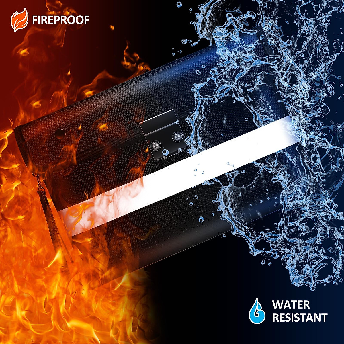 Vailoin Upgraded Lockable Fire Proof Money Bag for Cash,Locking Fireproof Envelope Bag with Water Resistant Zipper,Fire water Proof Small Bank Bag with Lock,Documents,Passport (11"x7.7",Black)