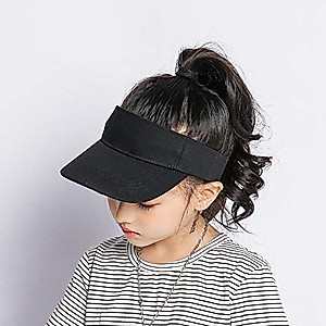 Kids Visor Sun Hat Adjustable Athletic Sports Hat 6 to 12 Years Old (Black+White, 52cm/Fit for 2-6Years)