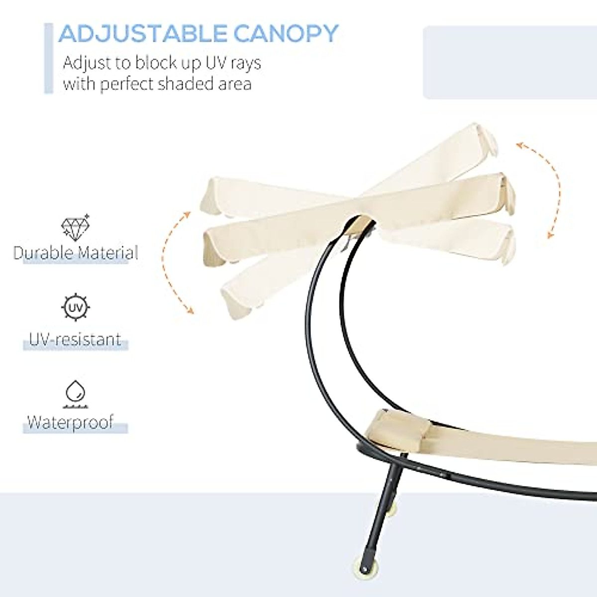 Outsunny Patio Double Chaise Lounge Chair, Outdoor Wheeled Hammock Daybed with Adjustable Canopy and Pillow for Sun Room, Garden, or Poolside, Beige