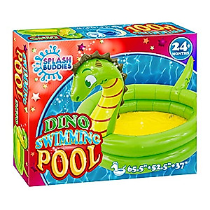 Splash Buddies Kid's 2-Ring Dinosaur Inflatable Kiddie Swimming Pool, Outdoor Summer Backyard Water Play, Toddler's Play Round Pool, 2 Years Old and Up, 65.5" x 52.5" x 37"