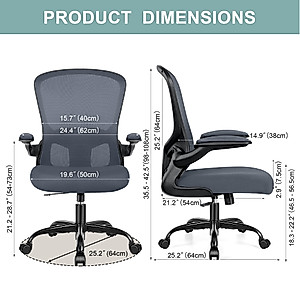 Brick Attic Ergonomic Office Chair, Lumbar Support Desk Chair with Flip-up Armrest and Breathable Mesh, Height Adjustable Swivel Office Chair Darkgray