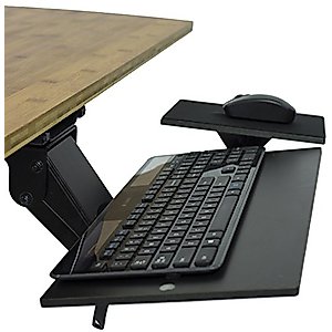 KT1 Ergonomic Under-Desk Computer Keyboard Tray adjustable height angle negative tilt sliding pull out platform swivels 360 slides office products furniture desktop accessories with mouse pad black