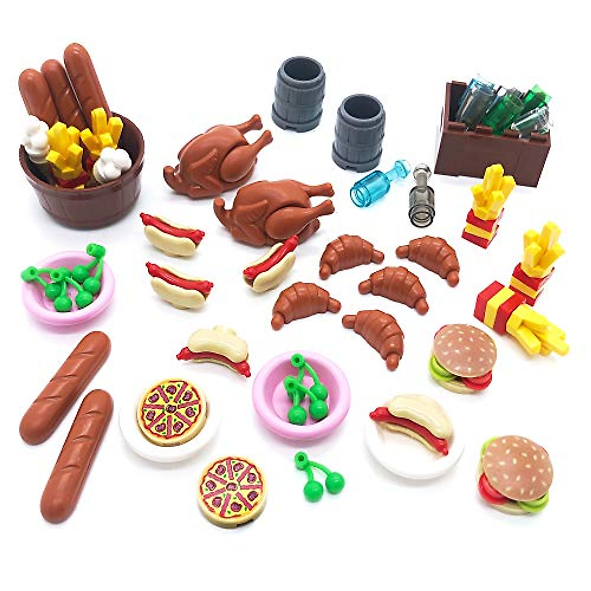 Building Blocks City Food Accessories Set Hamburger French Fries Pizze Chicken Hot Dog Cherry Toys Parts Compatible Major Brand, 79pieces