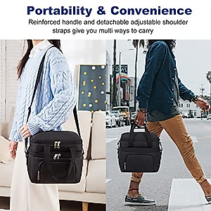 jeadwwr Insulated Reusable Lunch Bag Large Lunch Box for Adult Men Women, Lunch Cooler Bag for Office Picnic Leakproof Lunch Box with Adjustable Shoulder Strap (Black-12L)