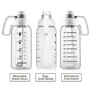 Opard Half gallon Water Bottle with Time Marker, 64oz Motivational Water Jug Large Sports Water Bottle with Straw Handle BPA Free for Gym Fitness (White)