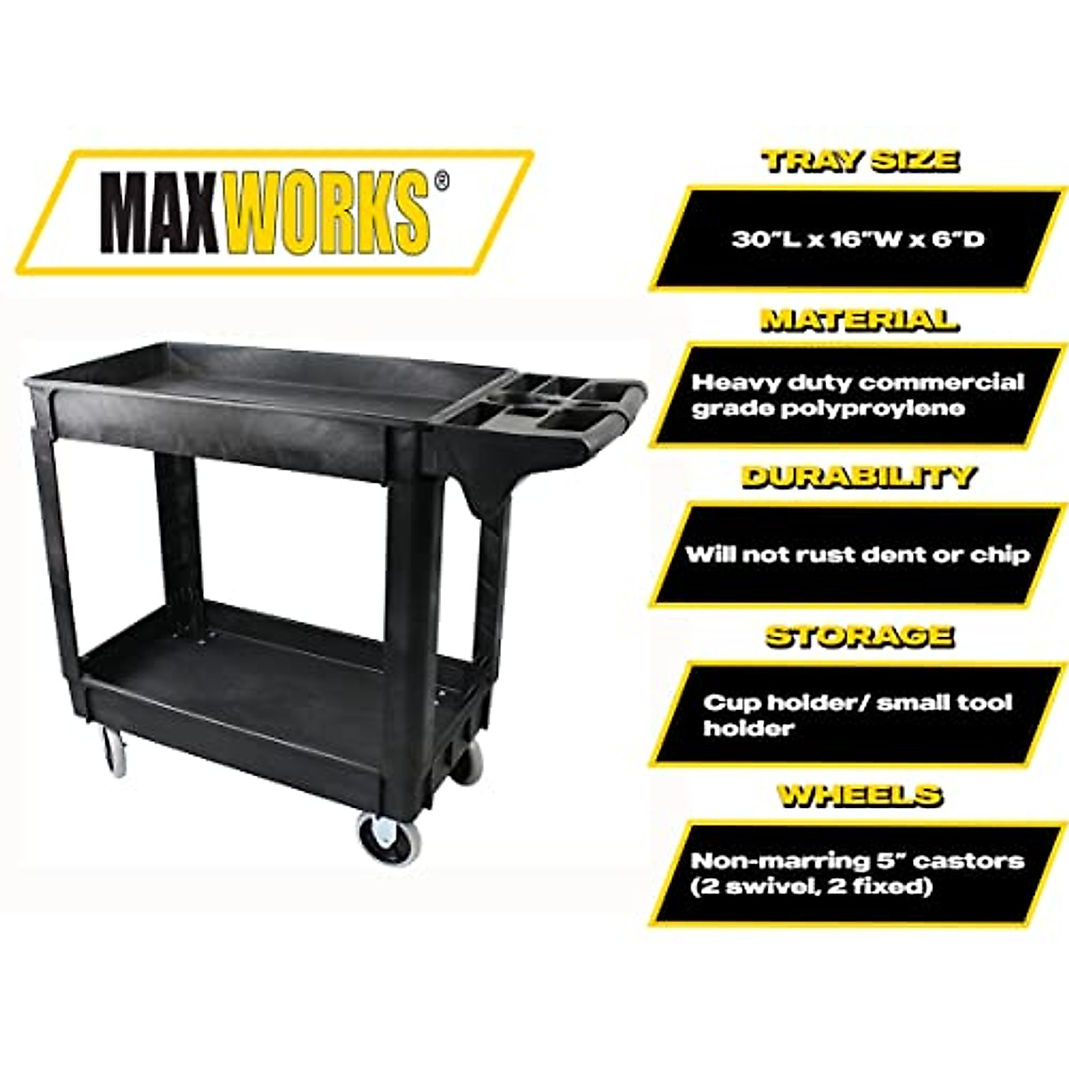 MaxWorks 80855 500-Pound Service Cart With Two Trays (40" x 17" Overall Dimensions)