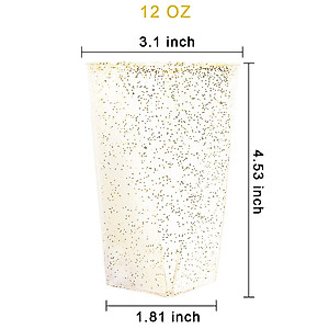 bUCLA 100Pack Gold Glitter Plastic Cups-12oz Plastic Square Cups-Wedding/Party Disposable Cups-Premium Disposable Tumblers for Thanksgiving Party