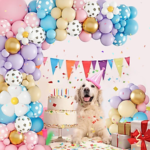 Ouddy Life 176Pcs Blue Balloons Arch Garland Kit, Blue Birthday Decorations Girl with Dog Paw Bone Daisy flower Pink Blue Purple Blush Balloons for Girls Boy Puppy Birthday Party Baby Shower Decor