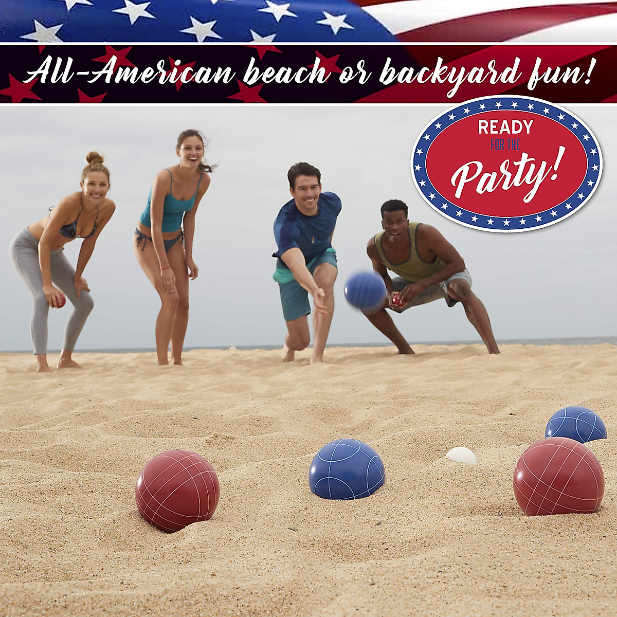 Franklin Sports Bocce Ball Set - 8 All Weather 90mm Bocce Balls, 1 Pallino and Carrying Case - Beach, Backyard Lawn or Outdoor Party Game - American Set