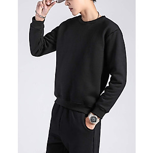 Gihuo Men's Crewneck Sweatshirt Winter Warm Sherpa Lined Pullover Fleece Top Heavyweight Loungewear Sweatshirt (Black, Large)