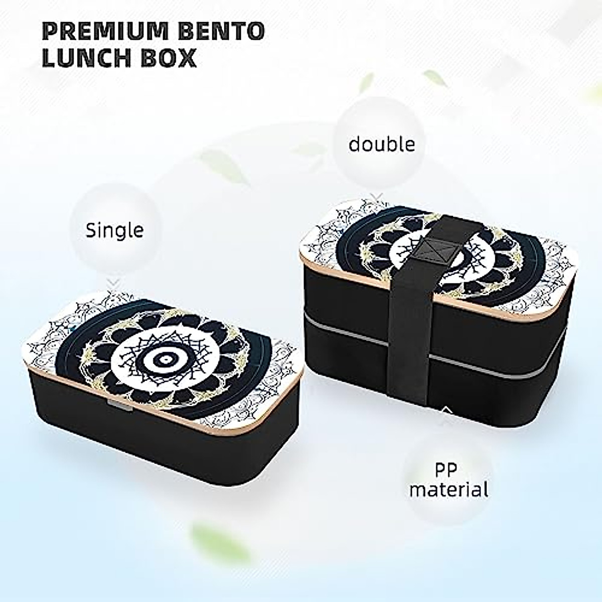 Black And White Round Totem Adult Lunch Box, Bento Box, With Cutlery Set Of 3, 2 Compartments, Rectangular, Lunch Box For Adults
