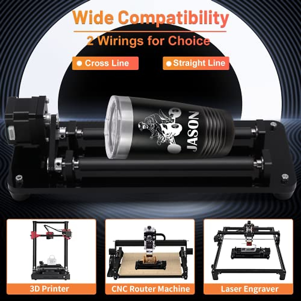 Laser Rotary Roller, Laser Engraver Y-axis Rotary Roller Engraving Module for Cylindrical Objects , Compatible with Most Kinds of CNC Laser Cutter and Engraver Machine, 3D Printer Accessories