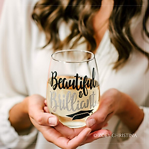 Beautiful & Brilliant Wine Glass College Graduation Gifts for Her Stemless Associates Bachelors Masters 0038